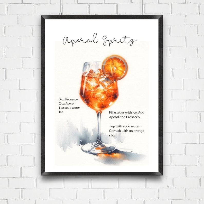 Cocktail Recipe Card Aperol Spritz Recipe Instant Download Printable ...