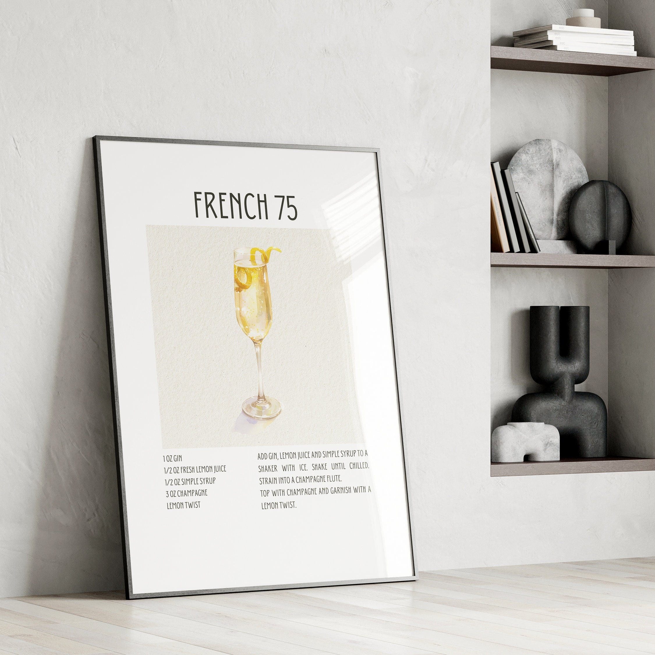 French 75 Cocktail Recipe Printable Drink Illustration Cocktail Recipe ...