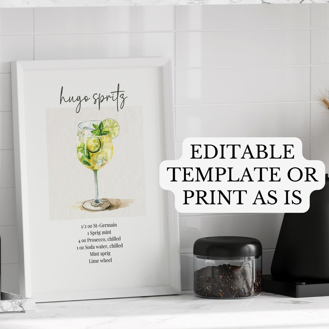 Editable Hugo Spritz Cocktail Print Editable Hugo Print Printable Drink ...