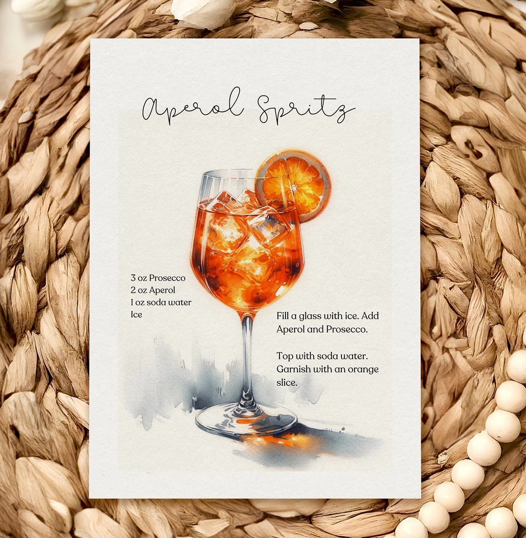 Cocktail Recipe Card Aperol Spritz Recipe Instant Download Printable ...