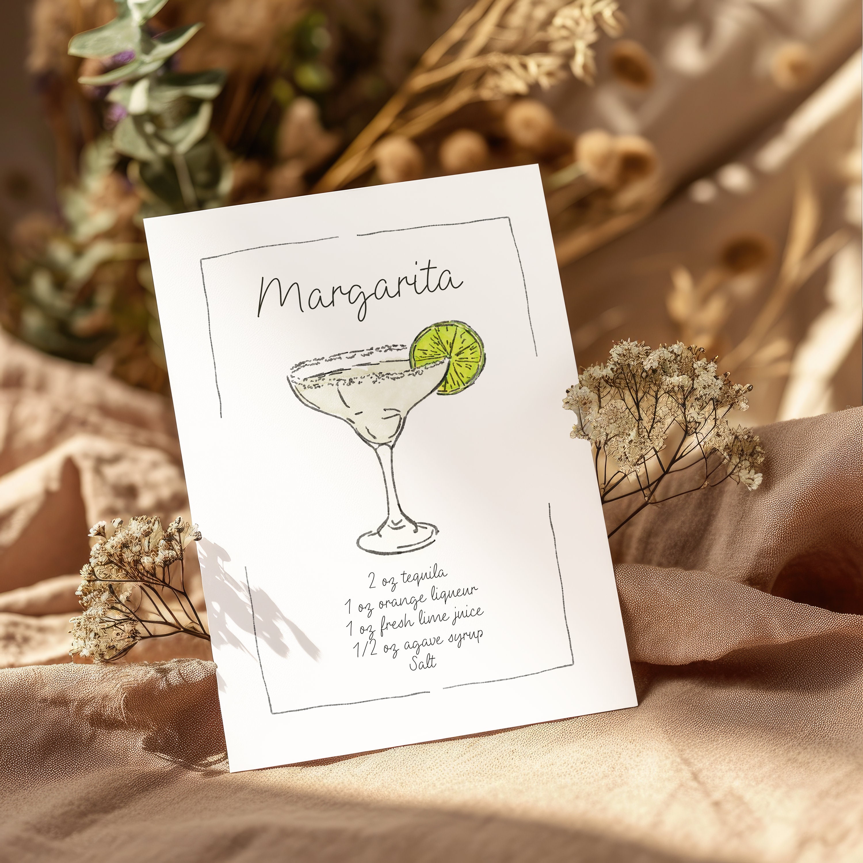 Cocktail Recipe Cards Hand Drawn Cocktails Rustic Cocktail Art Cute Bar ...