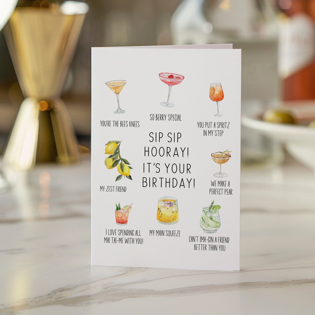 Cocktail Card Printable Cocktail Card for Bestie Cute Birthday Card for ...