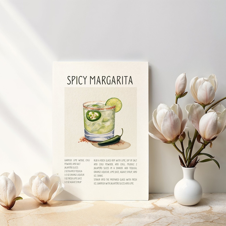 Spicy Margarita Cocktail Recipe Card Cocktail Recipe Print Spicy Marg ...