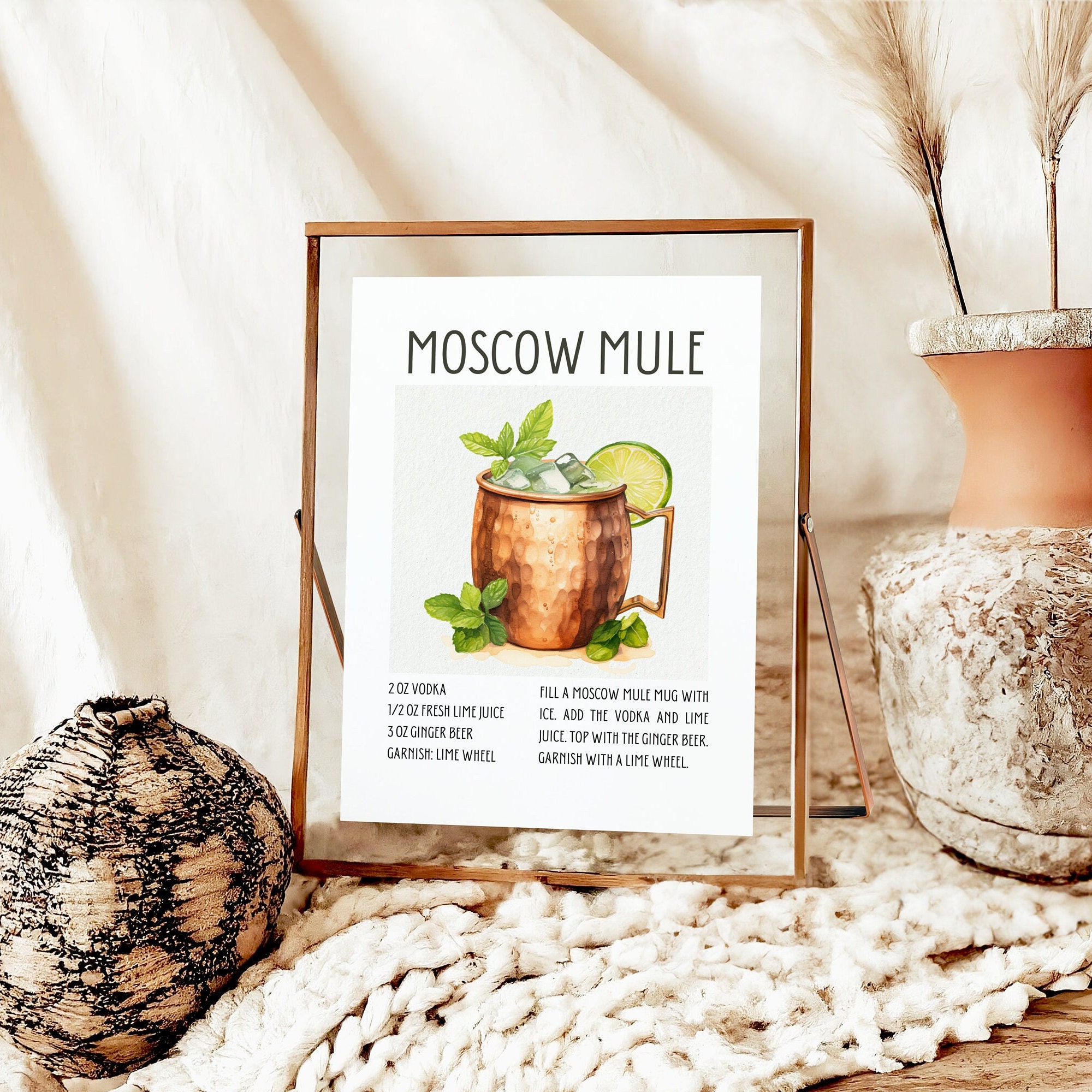 Moscow Mule Recipe Printable Drink Illustration Cocktail Recipe Card ...