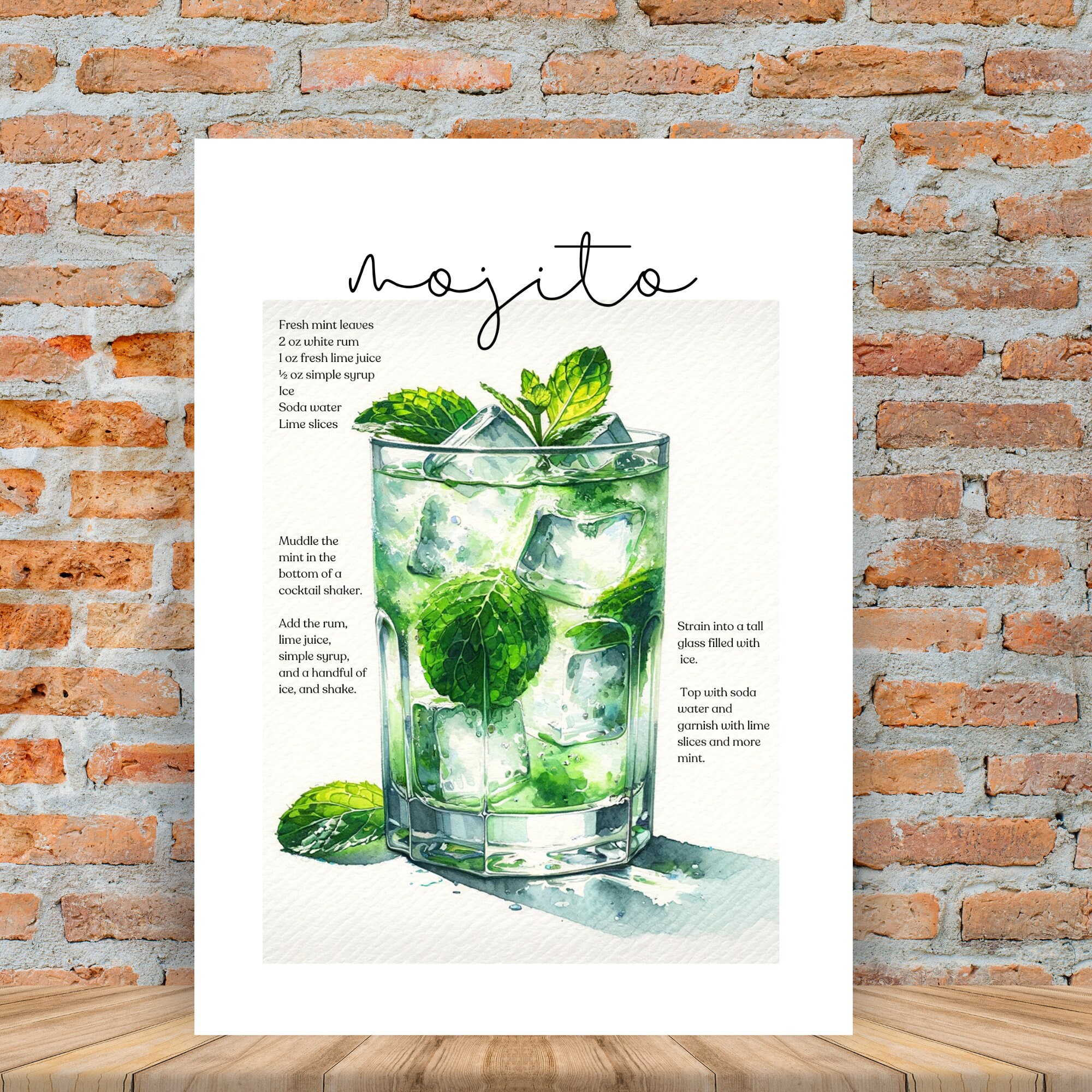 Mojito Cocktail Recipe Card Mojito Printable Cocktail Recipe Print ...