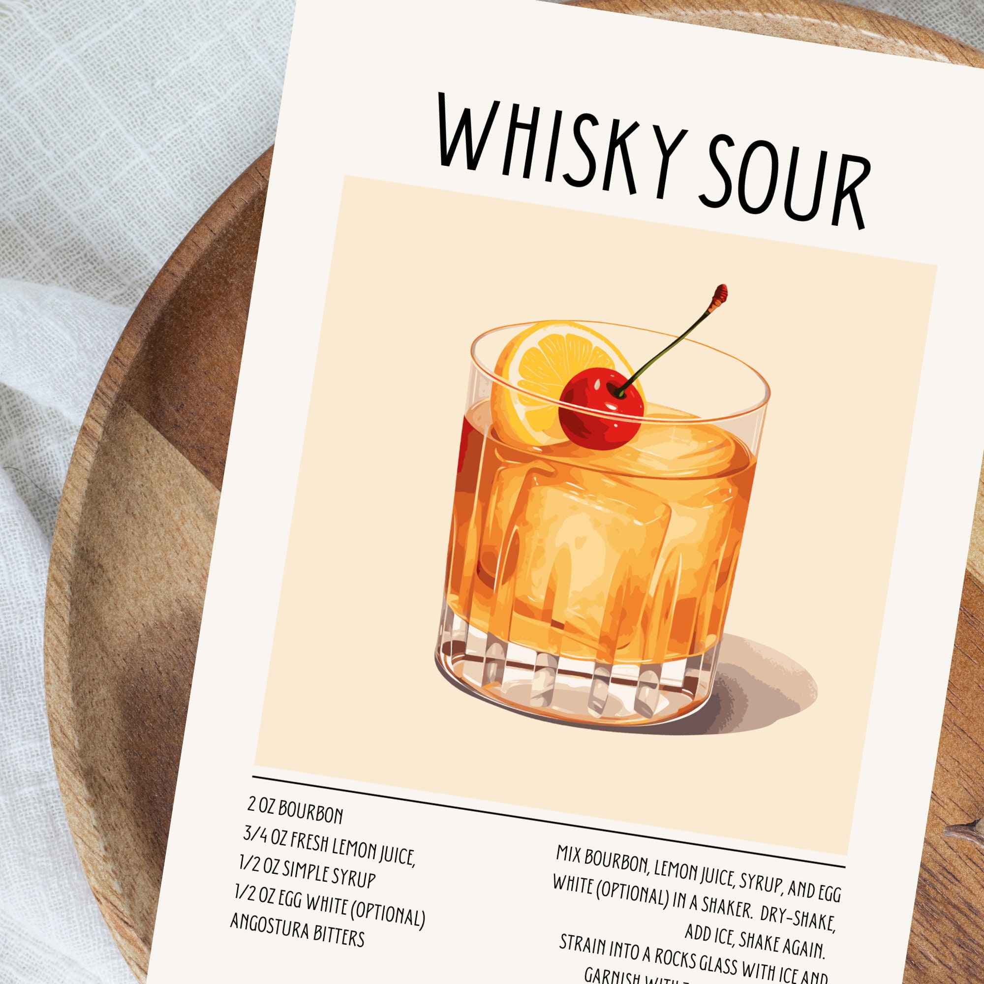 Whisky Sour Art Bar Cart Art Classic Cocktails Alcohol Prints Whisky ...