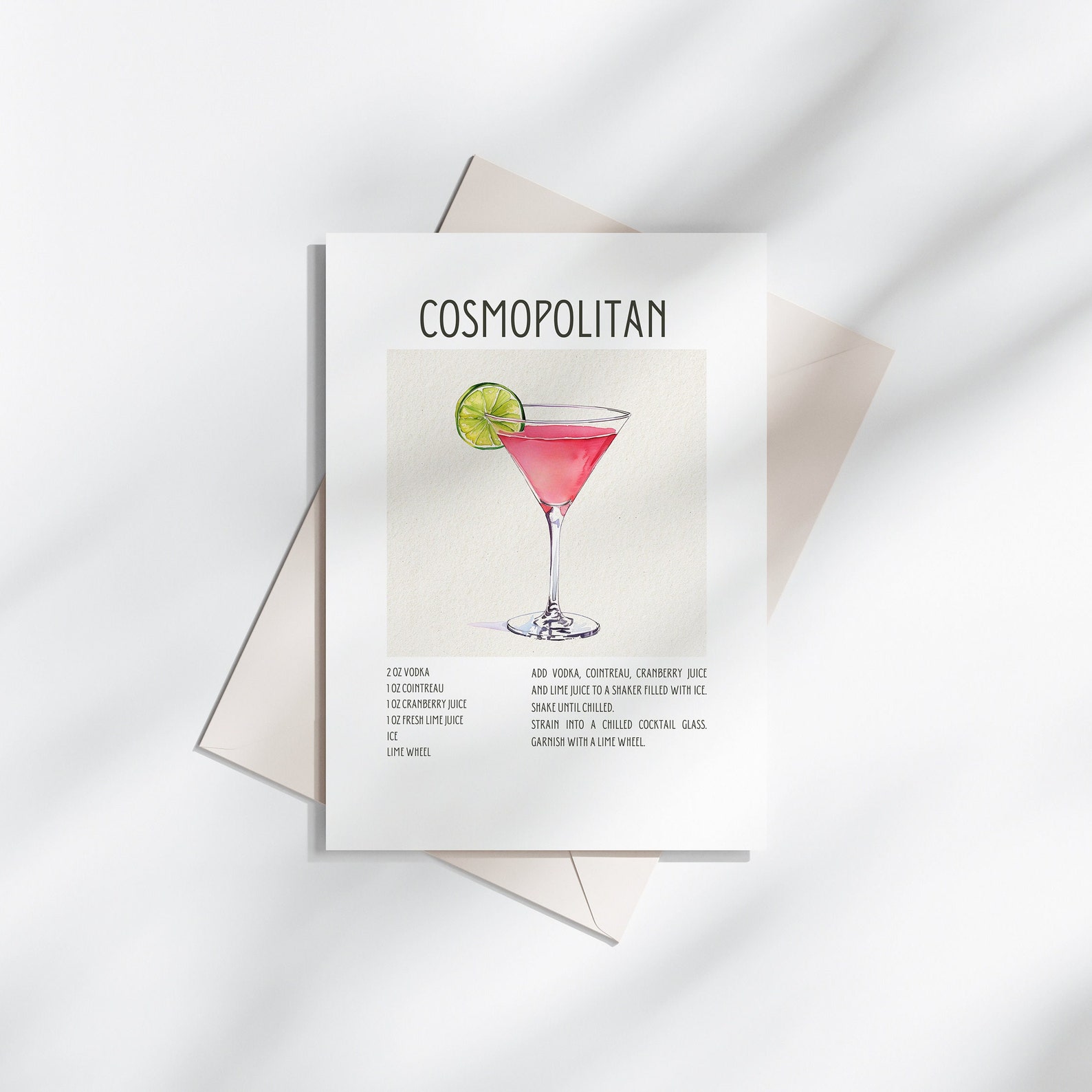 Cosmopolitan Recipe Card Print Cosmopolitan Card Cosmo Print Cocktail ...