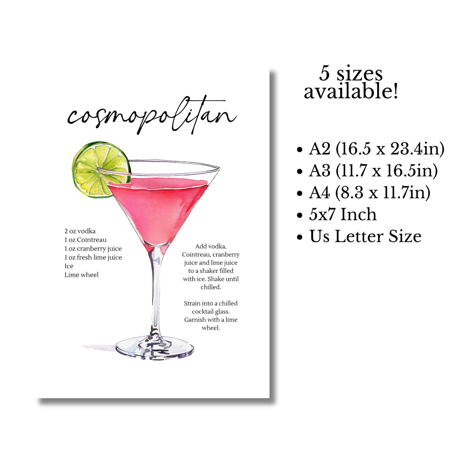 Cosmo Print Cosmopolitan Print Cocktail Card Printable Drink Poster ...