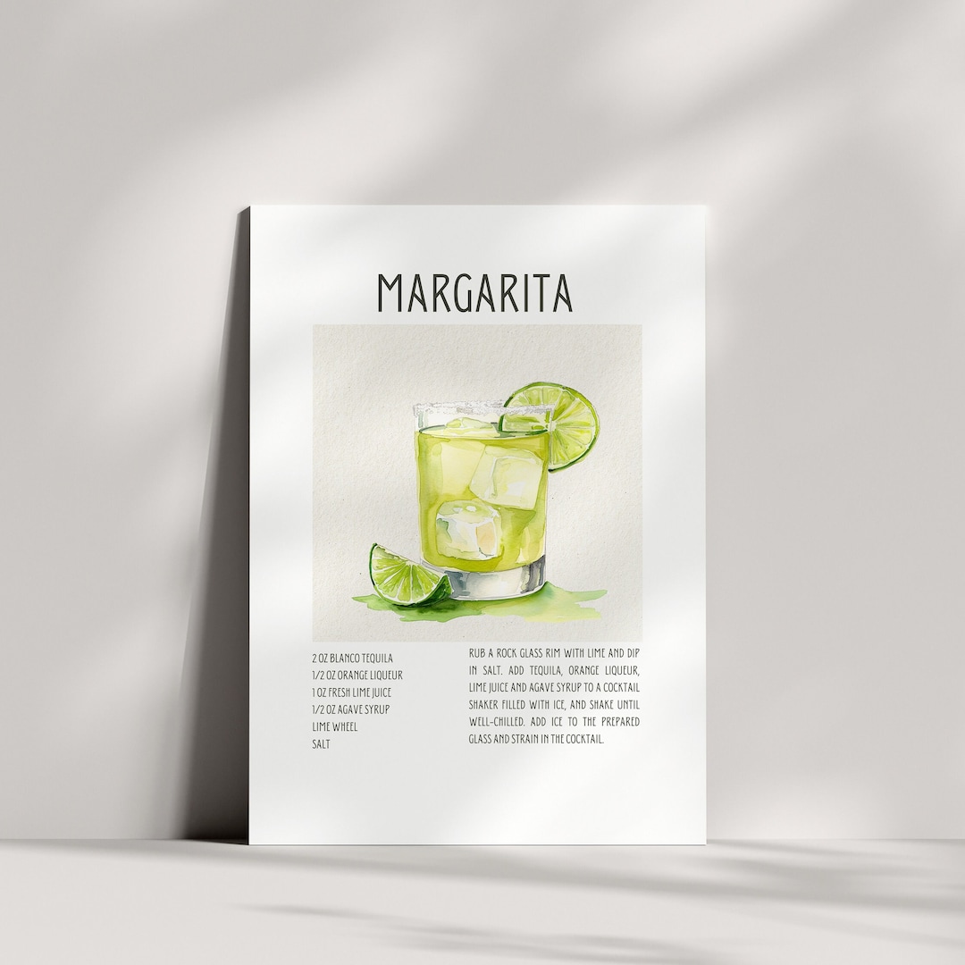 Margarita Cocktail Recipe Card Margarita Cocktail Card Cocktail Print ...