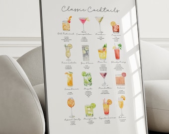 Classic Cocktails Drink Recipe Poster, Wall Art, Home Decor - Etsy Australia