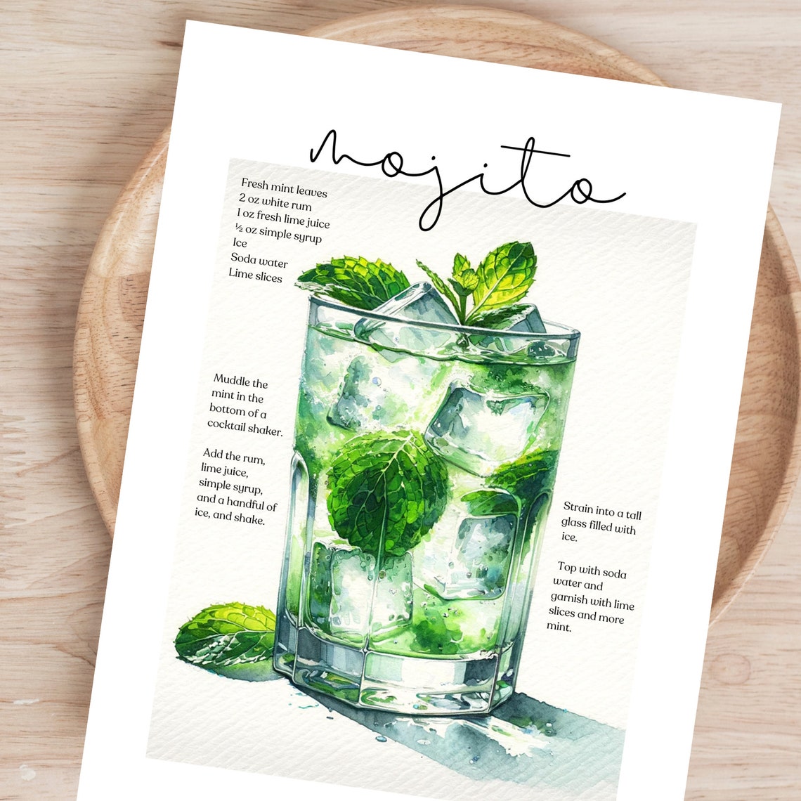 Mojito Recipe Card Mojito Card Mojito Print Cocktail Recipe Print ...