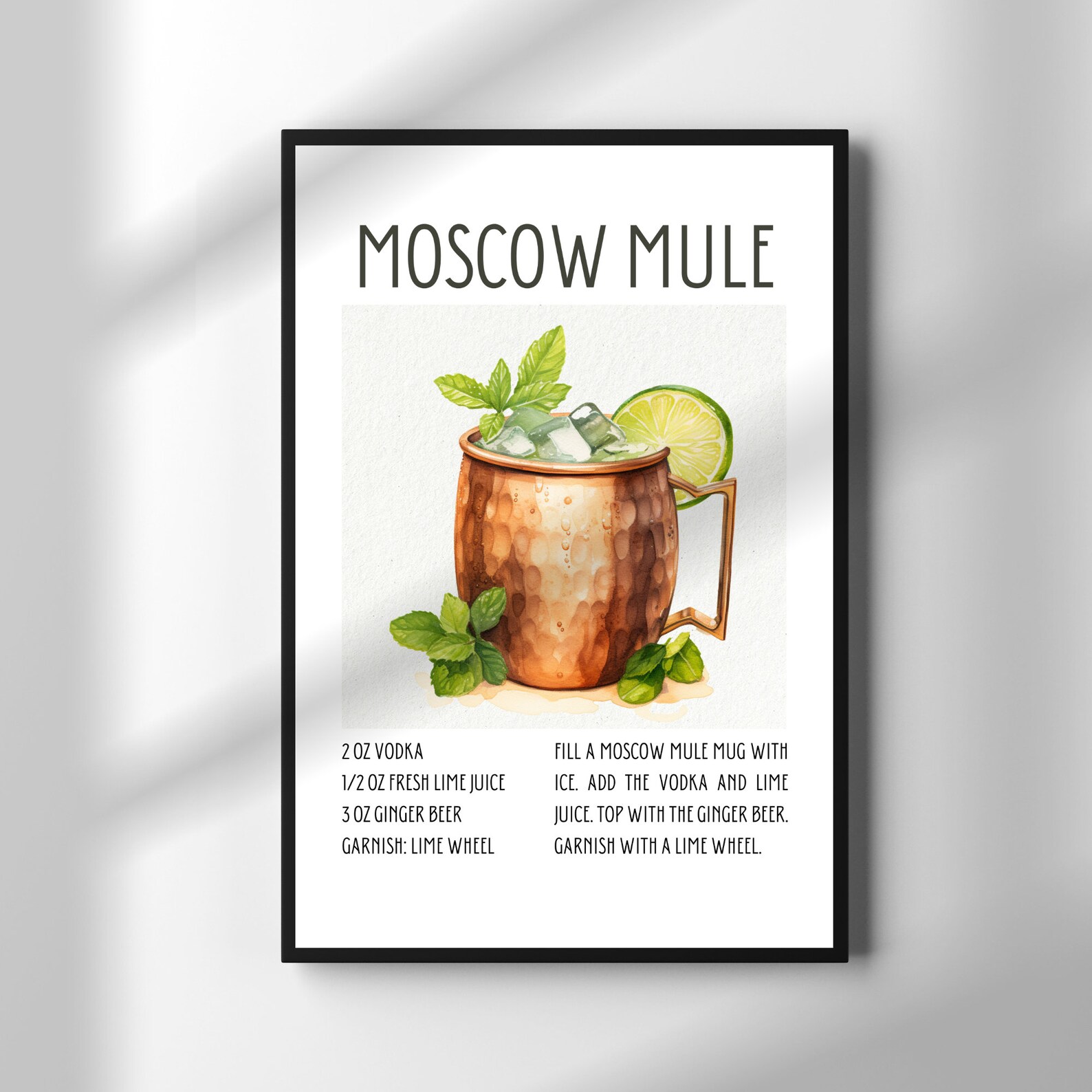 Moscow Mule Cocktail Recipe Card Moscow Mule Card Instant Download ...