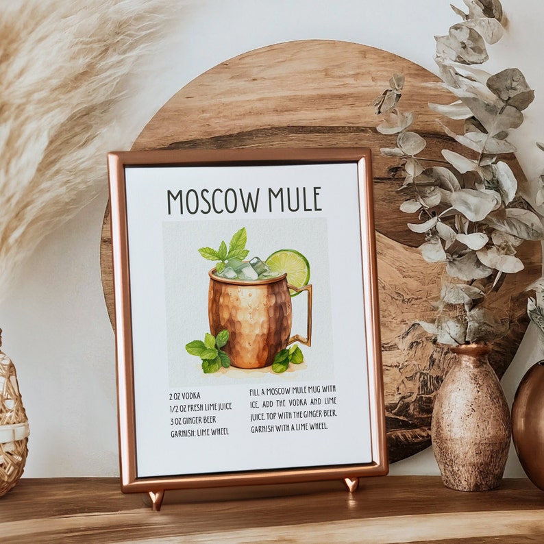 Moscow Mule Recipe Card Printable Cocktail Recipe Art Recipe Card ...