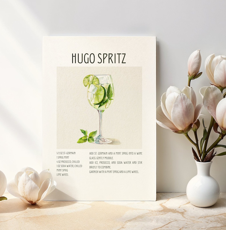 Hugo Spritz Print Cocktail Recipe Printable Drink Illustration Cocktail ...