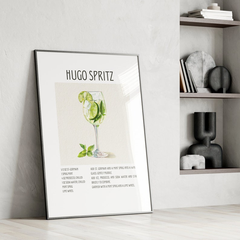 Hugo Spritz Print Cocktail Recipe Printable Drink Illustration Cocktail ...