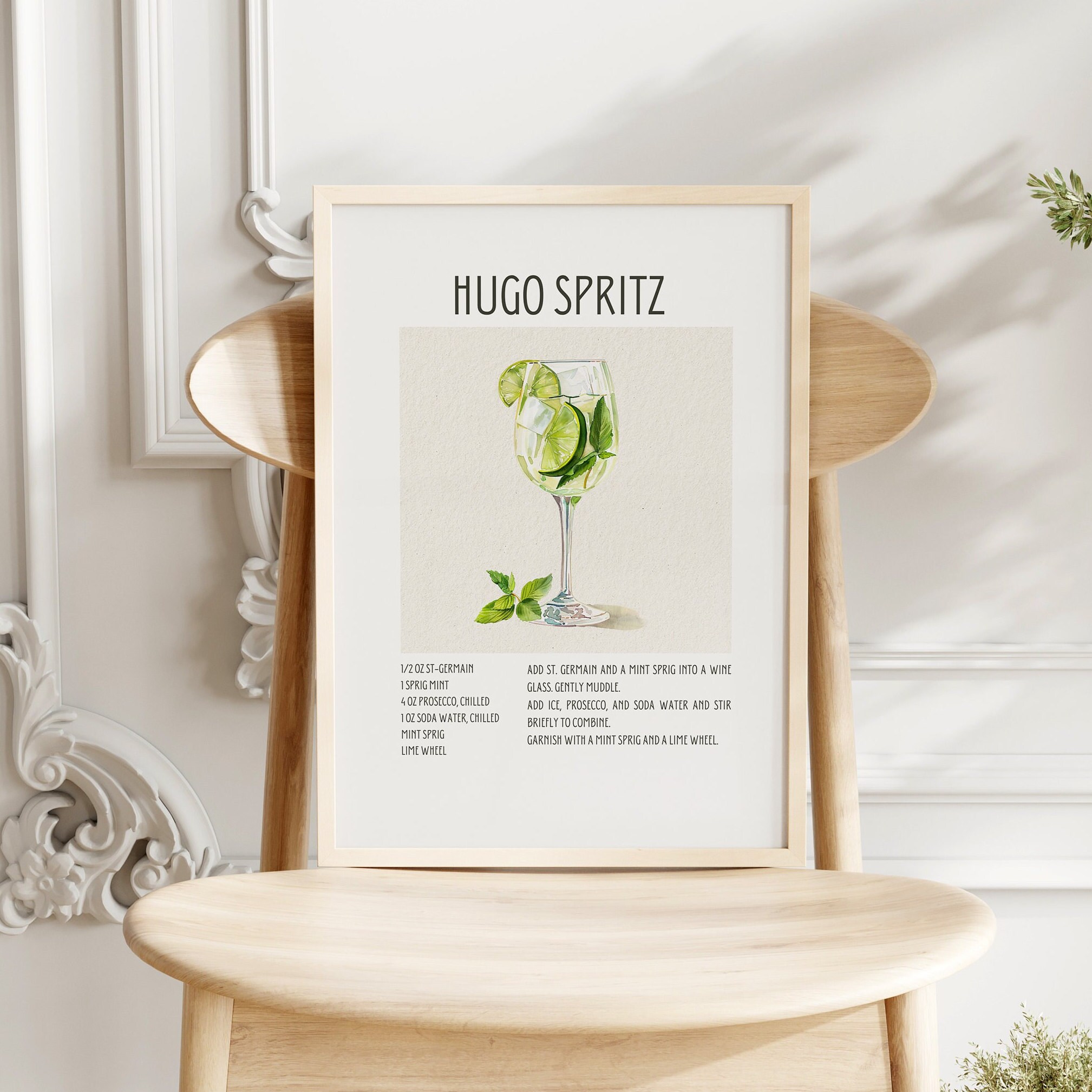 Hugo Spritz Print Cocktail Recipe Printable Drink Illustration Cocktail ...
