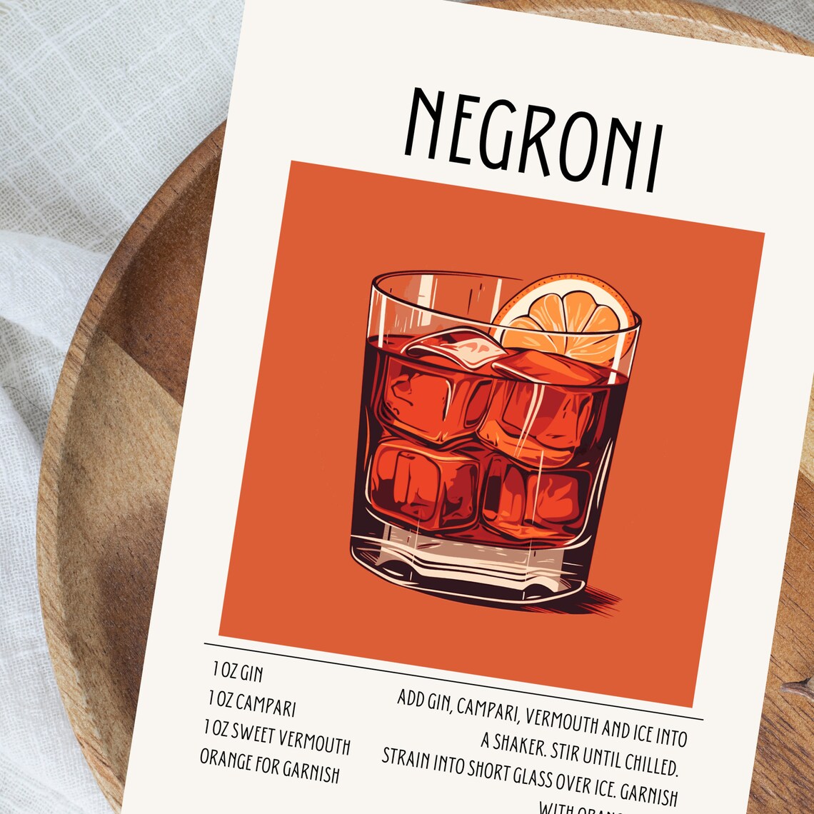 Negroni Cocktail Art Print Negroni Recipe Retro Cocktail Print Negroni ...
