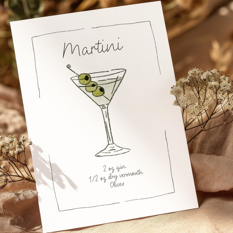 Cocktail Recipe Cards Hand Drawn Cocktails Rustic Cocktail Art Cute Bar ...