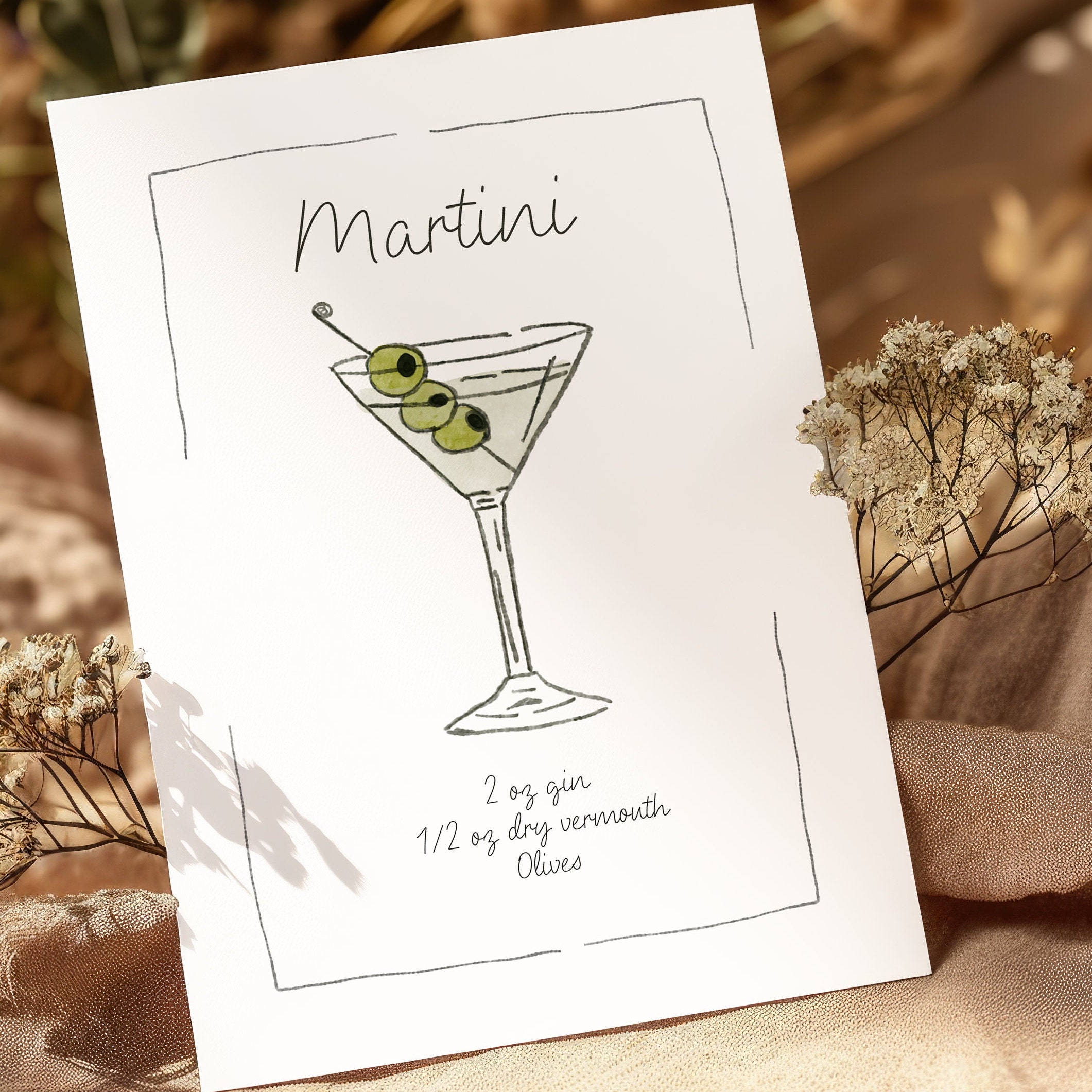 Cocktail Recipe Cards Hand Drawn Cocktails Rustic Cocktail Art Cute Bar ...