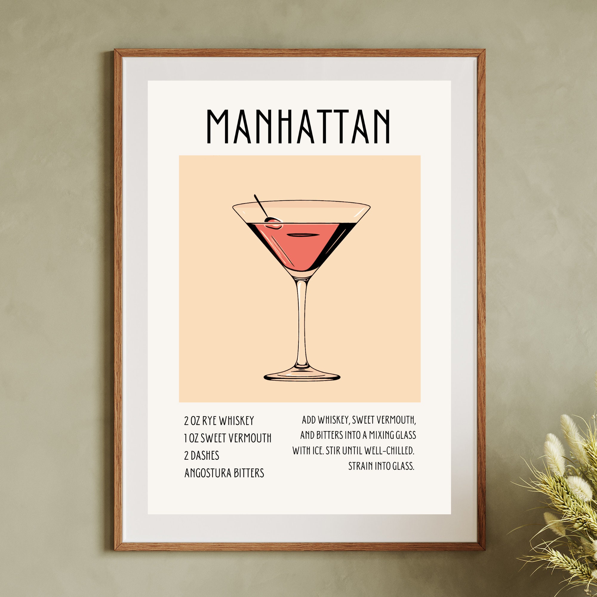 Cocktail Poster Manhattan Cocktail Print Manhattan Print Retro Cocktail ...
