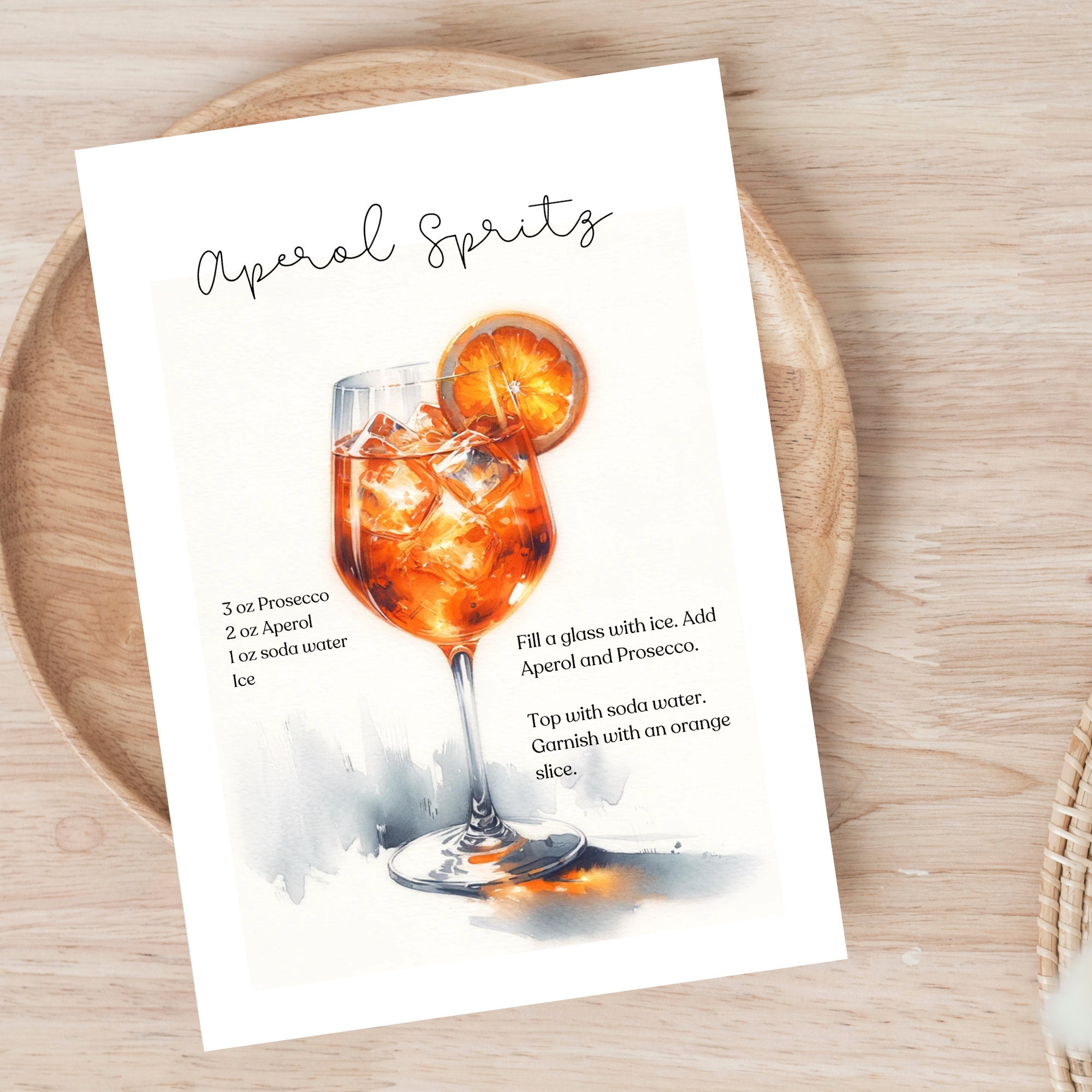 Cocktail Recipe Card Aperol Spritz Recipe Instant Download Printable ...