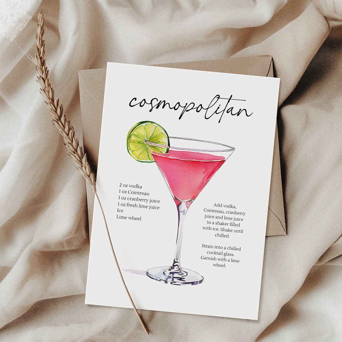 Cosmo Print Cosmopolitan Print Cocktail Card Printable Drink Poster ...
