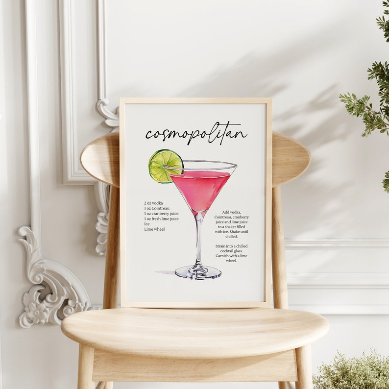 Cosmo Print Cosmopolitan Print Cocktail Card Printable Drink Poster ...