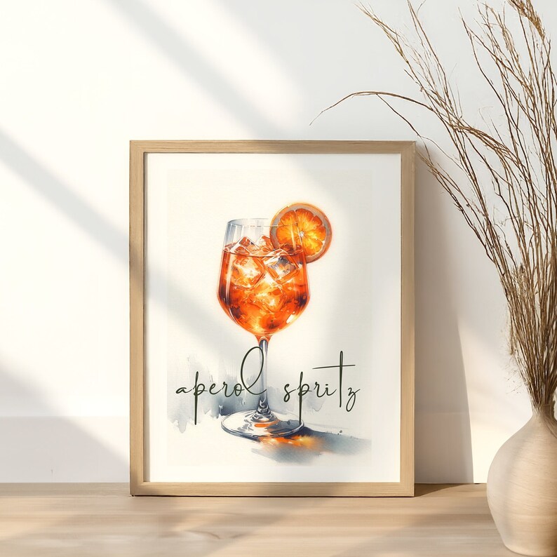 Aperol Spritz Cocktail Art Print Aperol Spritz Art Bar Cart Decor ...