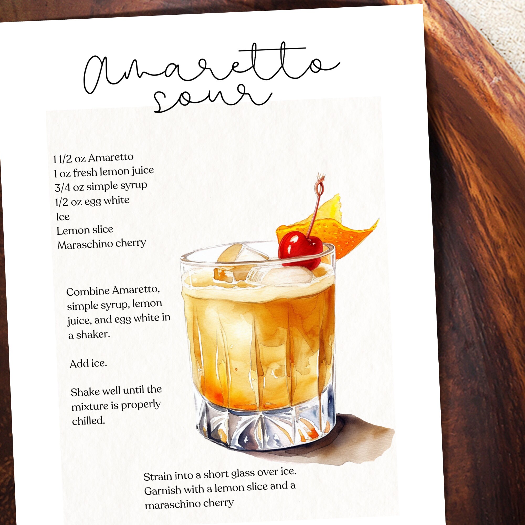 Amaretto Sour Print Cocktail Recipe Card Amaretto Sour Poster Amaretto ...