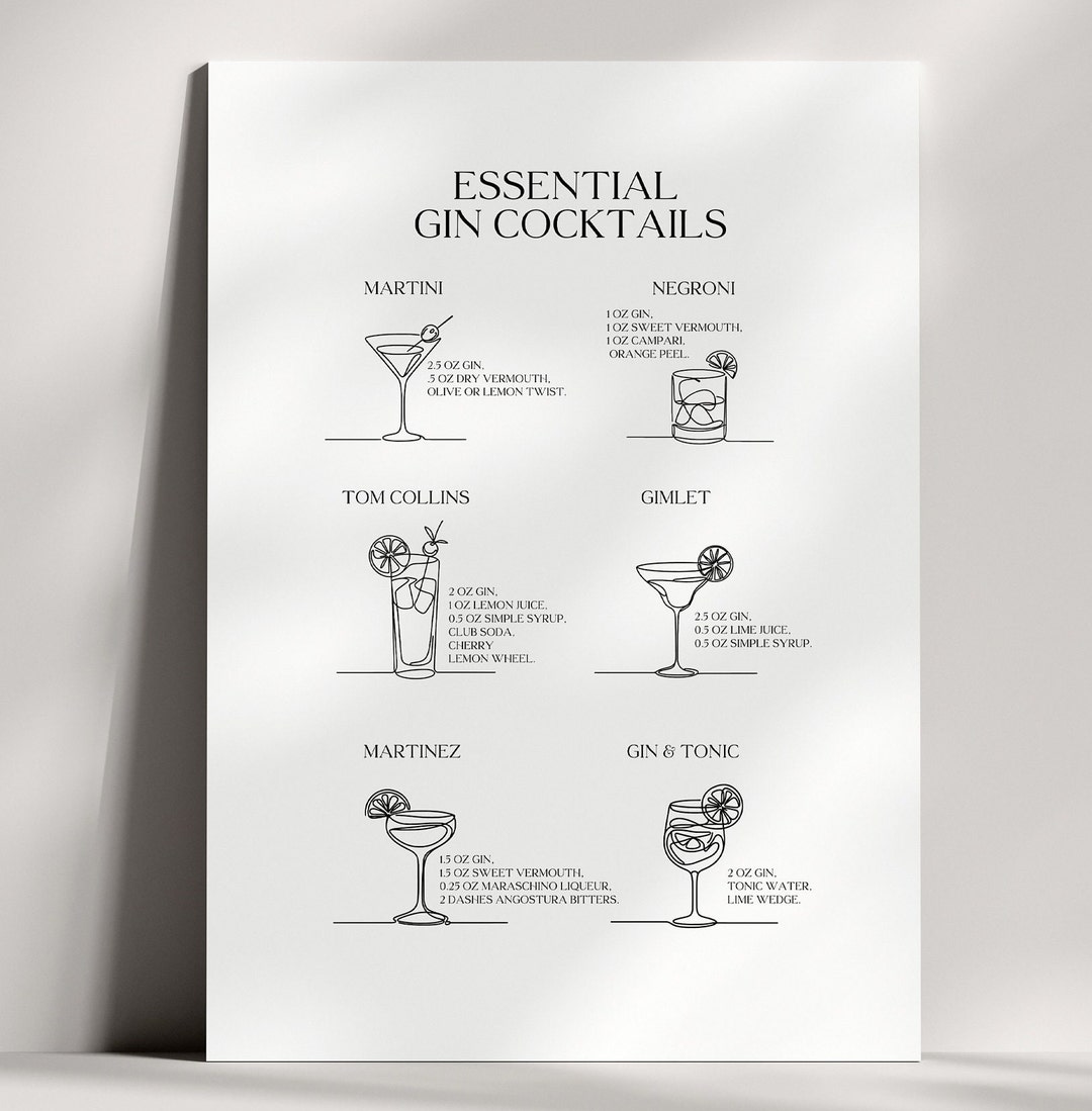 Gin Cocktail Print Bar Cart Art Print Kitchen Wall Decor Trendy Modern ...