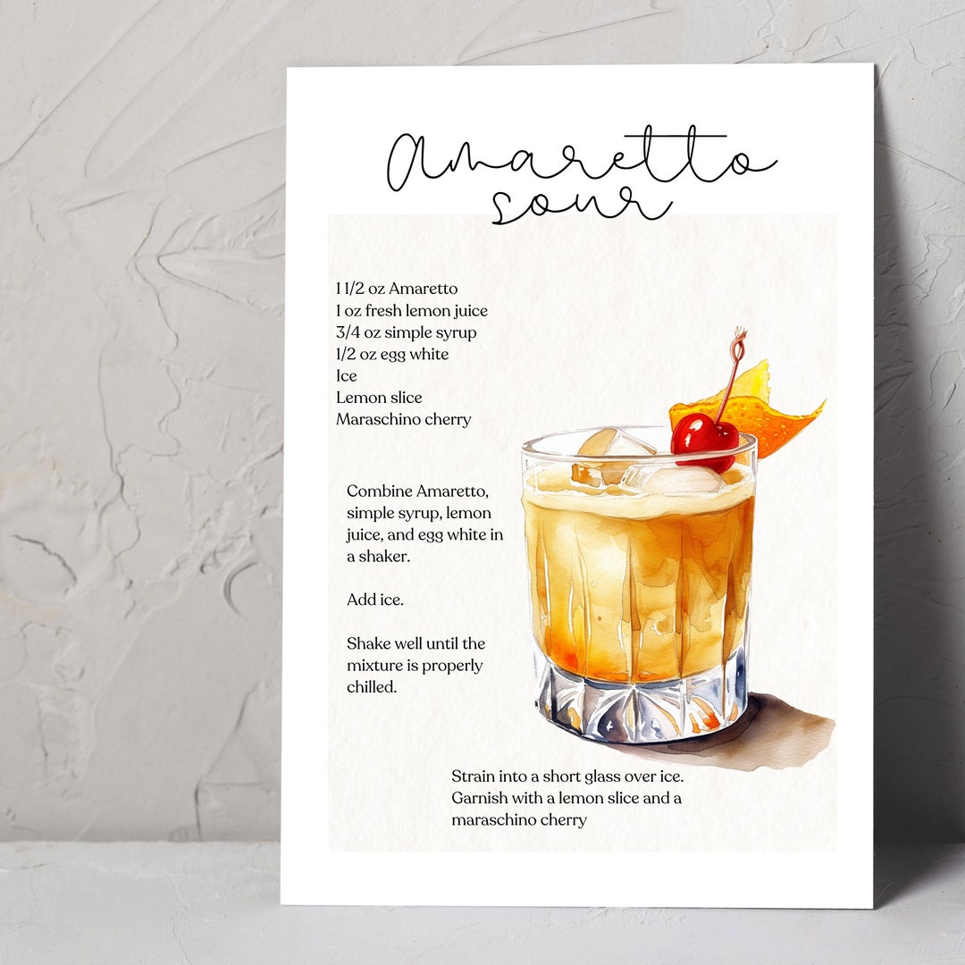Amaretto Sour Print Cocktail Recipe Card Amaretto Sour Poster Amaretto ...