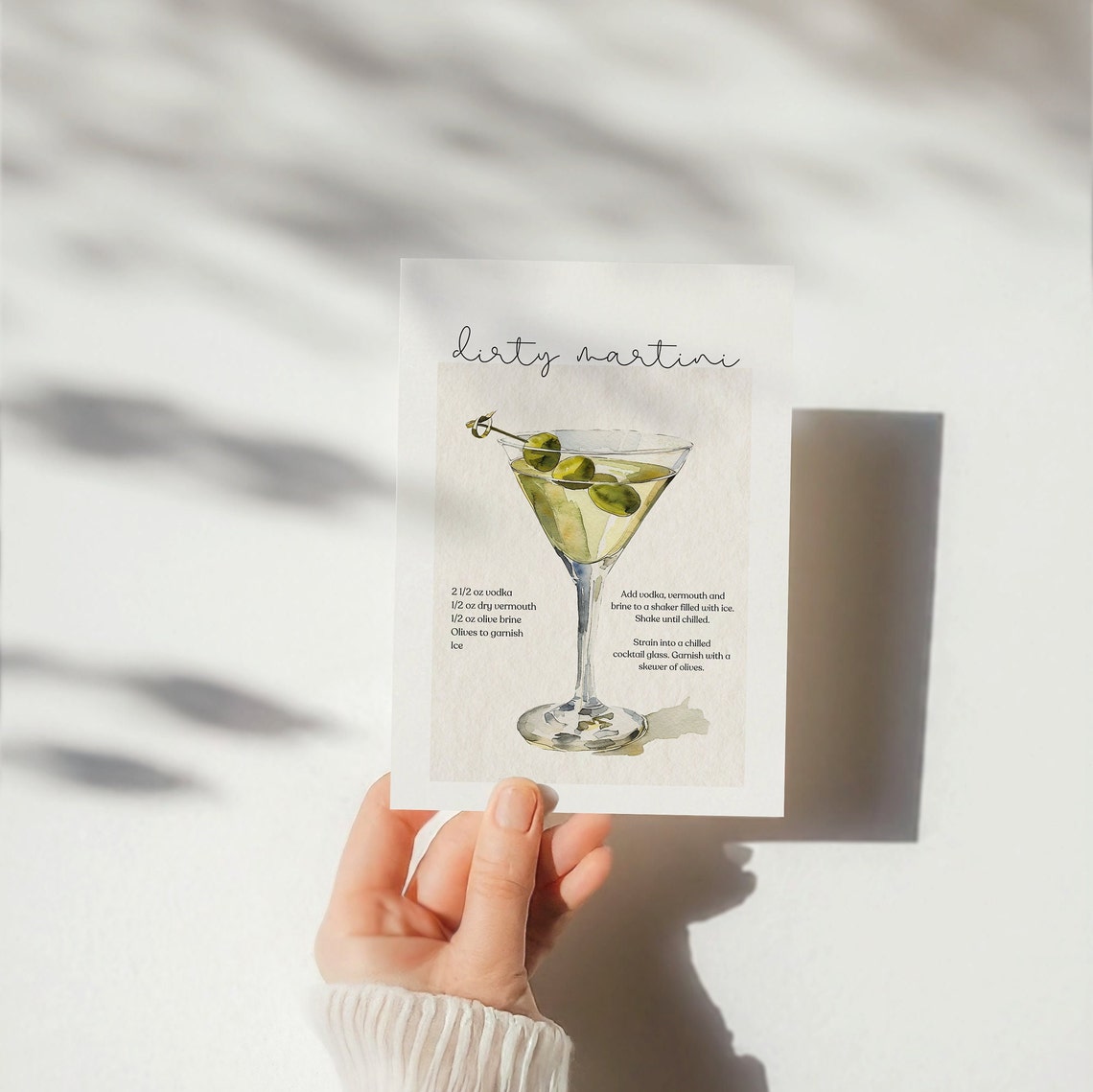 Dirty Martini Print Dirty Martini Recipe Card Martini Card Cocktail ...
