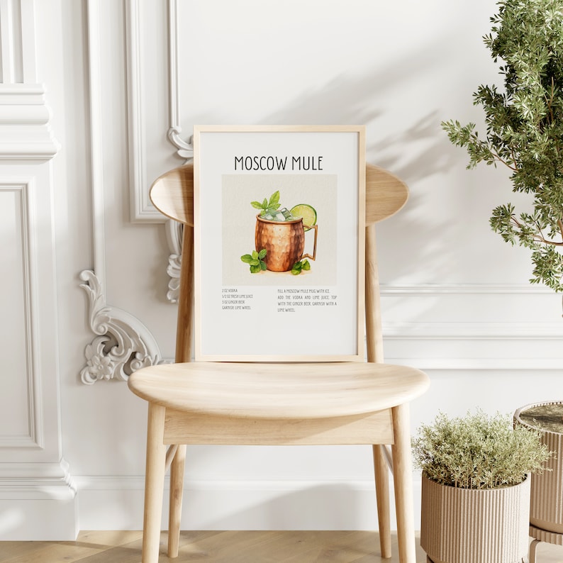 Moscow Mule Recipe Card Printable Cocktail Recipe Art Recipe Card ...