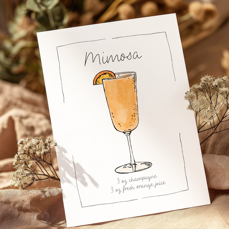 Cocktail Recipe Cards Hand Drawn Cocktails Rustic Cocktail Art Cute Bar ...