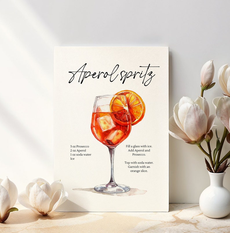 Aperol Spritz Cocktail Recipe Print Cocktail Recipe Card Digital ...