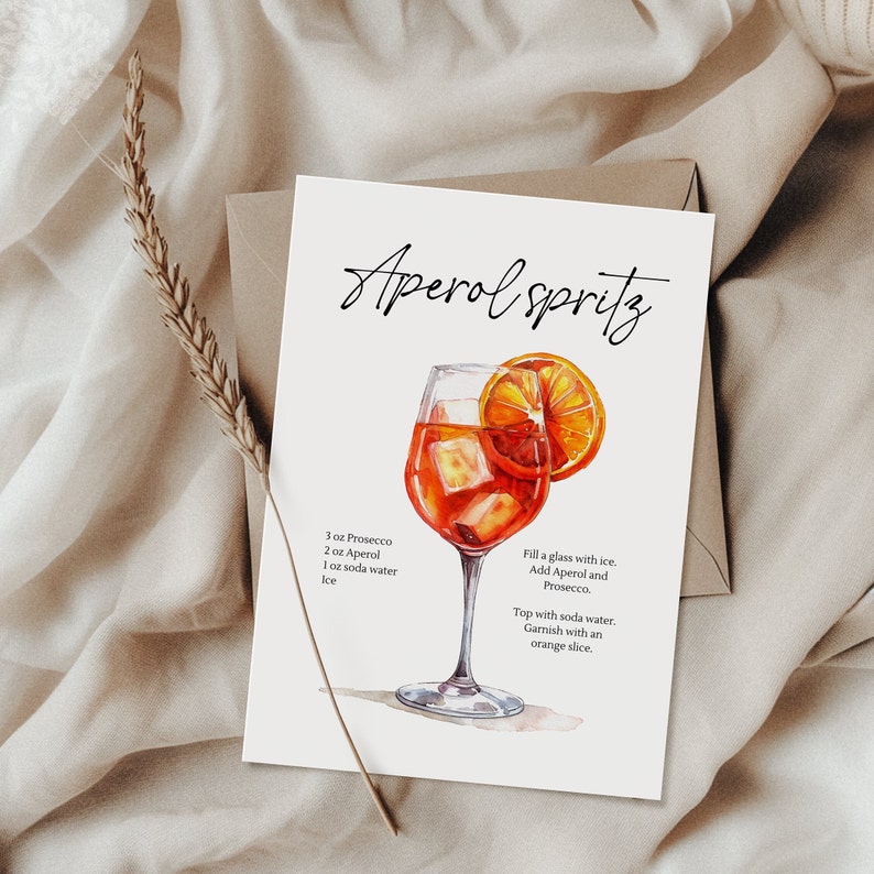 Aperol Spritz Cocktail Recipe Print Cocktail Recipe Card Digital ...