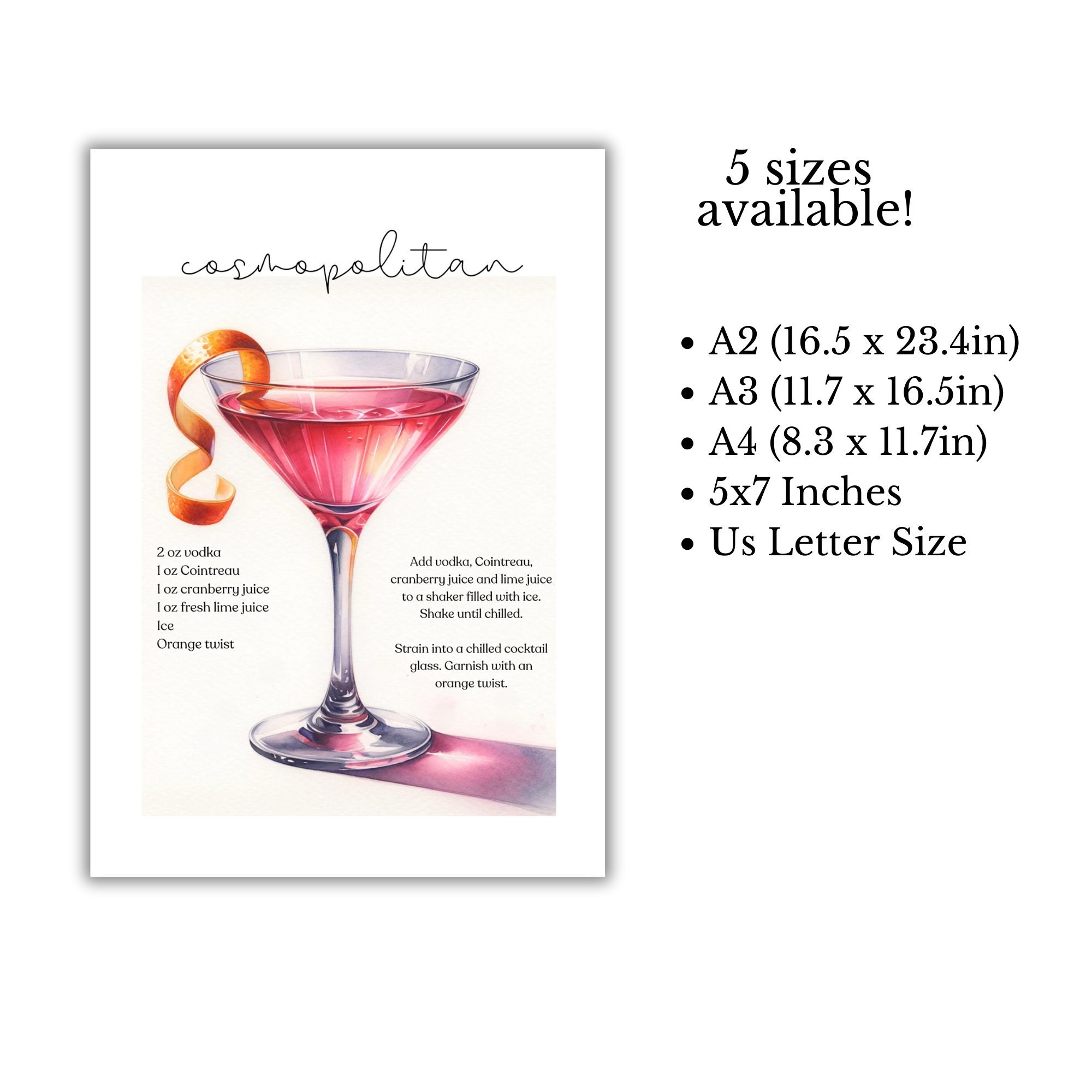 Cosmopolitan Recipe Cosmopolitan Card Cosmo Print Cocktail Recipes ...
