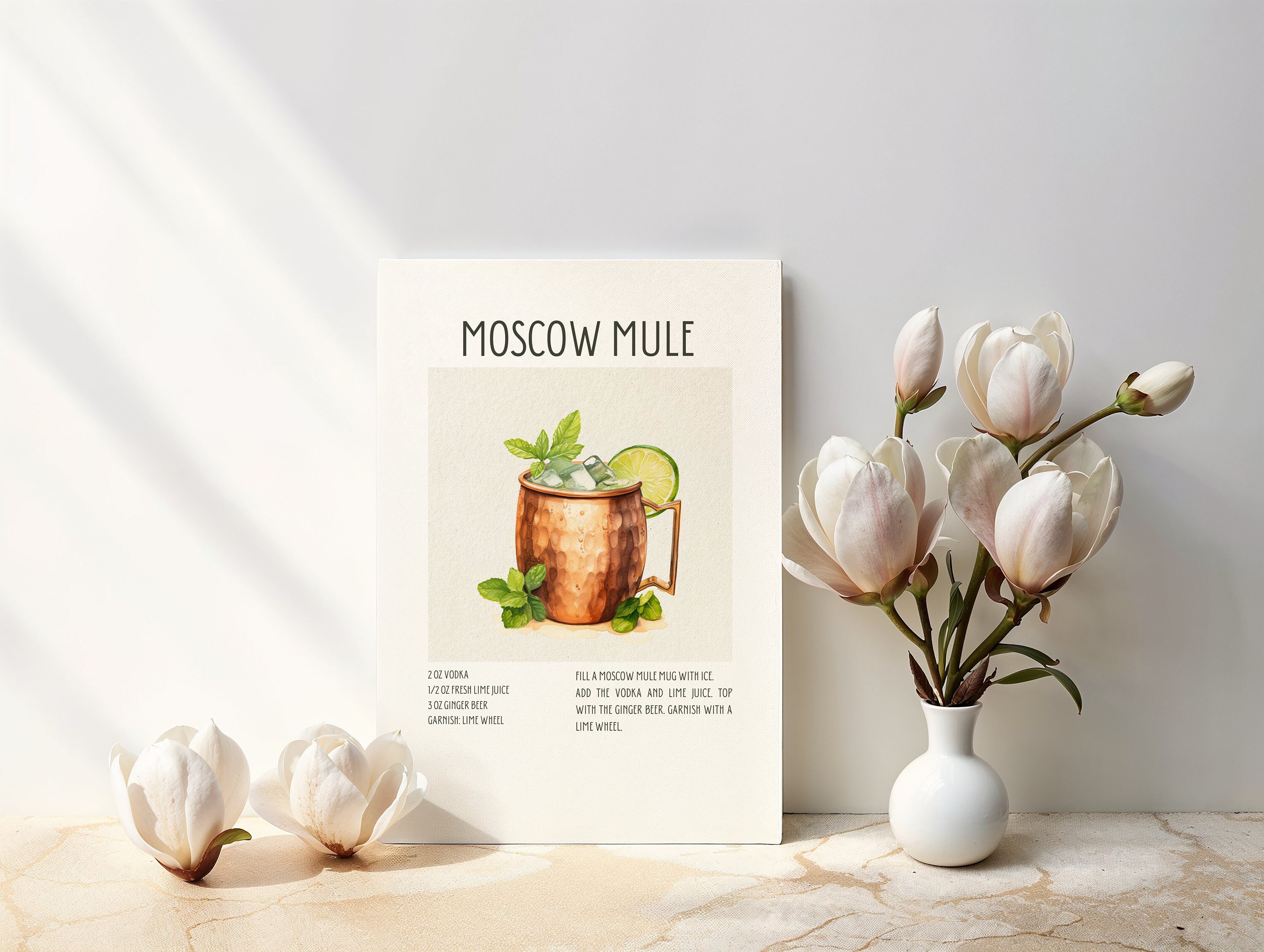 Moscow Mule Recipe Printable Drink Illustration Cocktail Recipe Card ...
