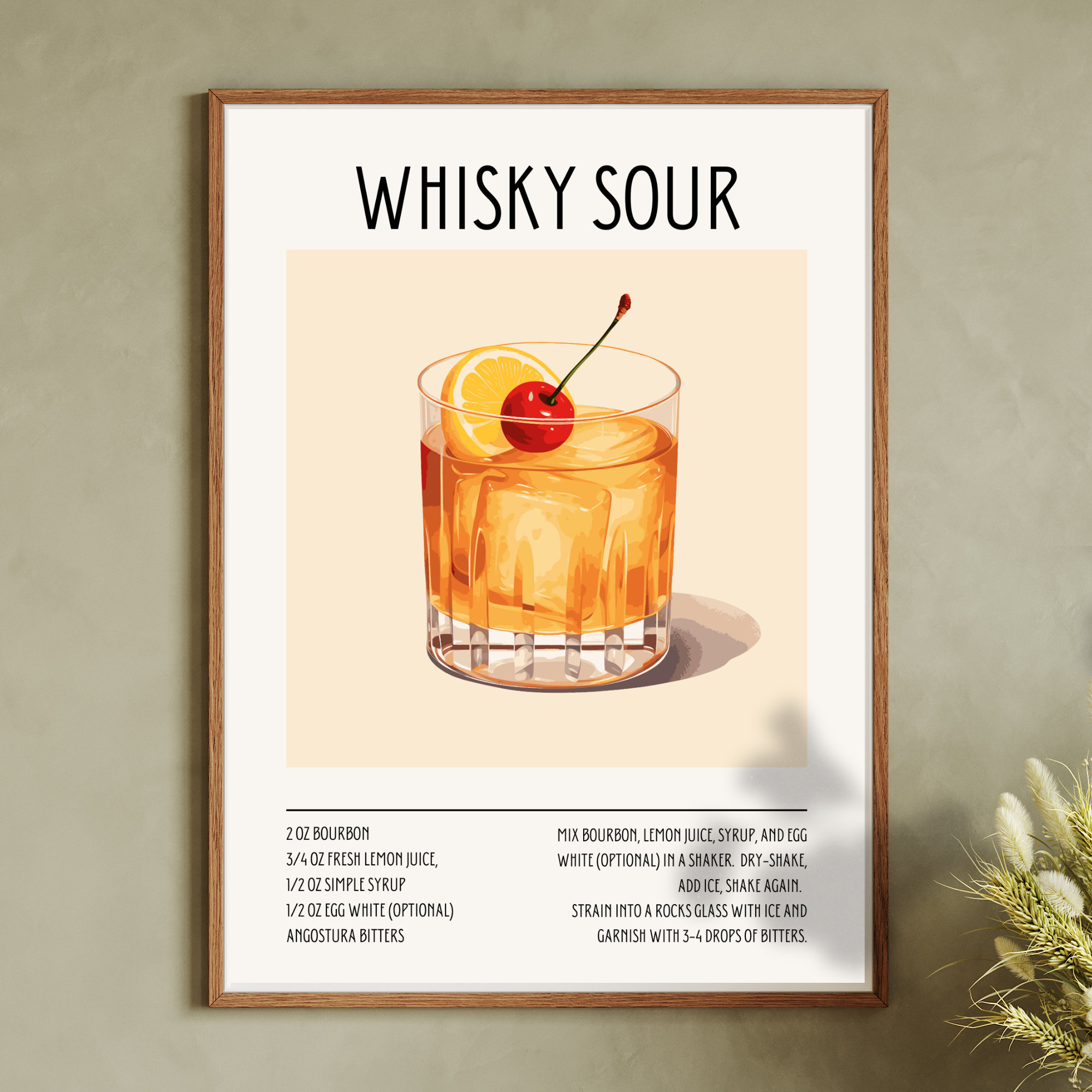 Whisky Sour Cocktail Art Print Whisky Sour Recipe Mixology Prints Retro ...
