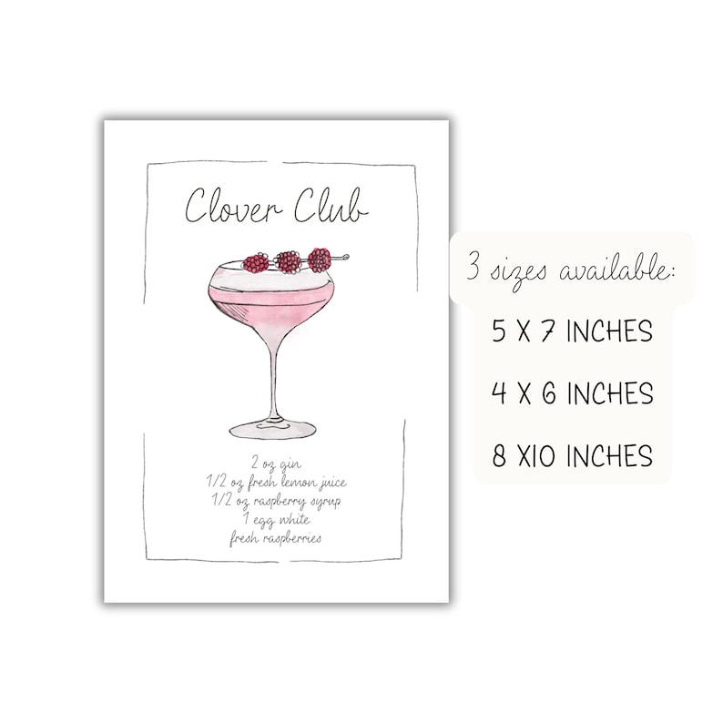 Cocktail Recipe Cards Hand Drawn Cocktails Rustic Cocktail Art Cute Bar ...