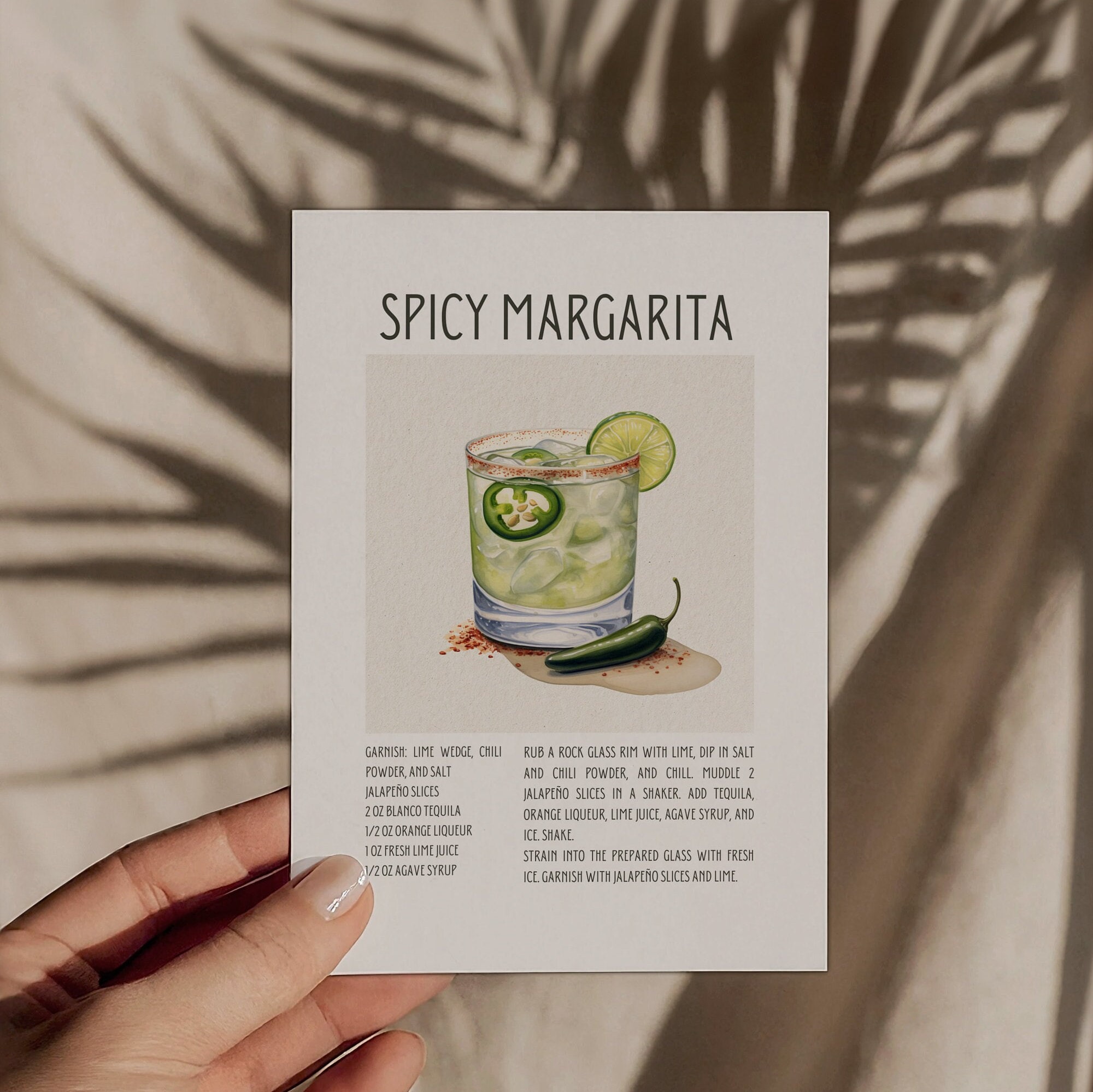 Spicy Margarita Cocktail Recipe Card Cocktail Recipe Print Spicy Marg ...