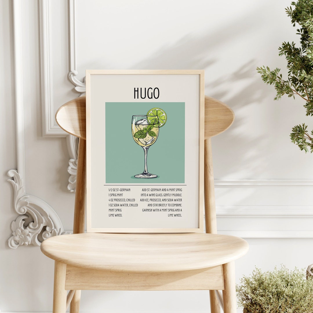 Retro Hugo Cocktail Print Hugo Spritz Cocktail Poster Hugo Cocktail ...