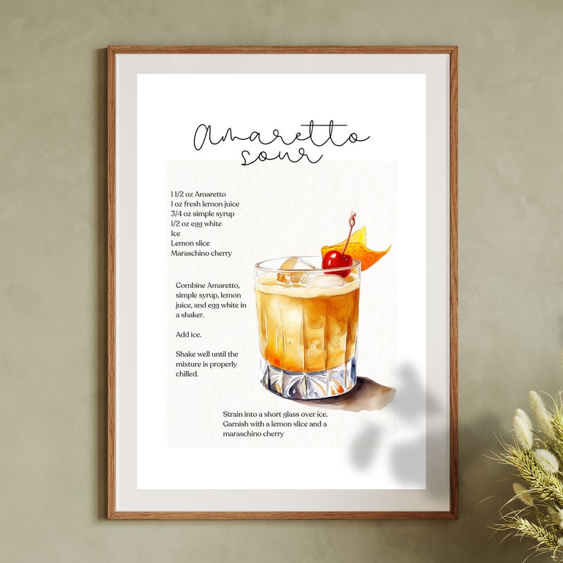 Amaretto Sour Print Cocktail Recipe Card Amaretto Sour Poster Amaretto ...