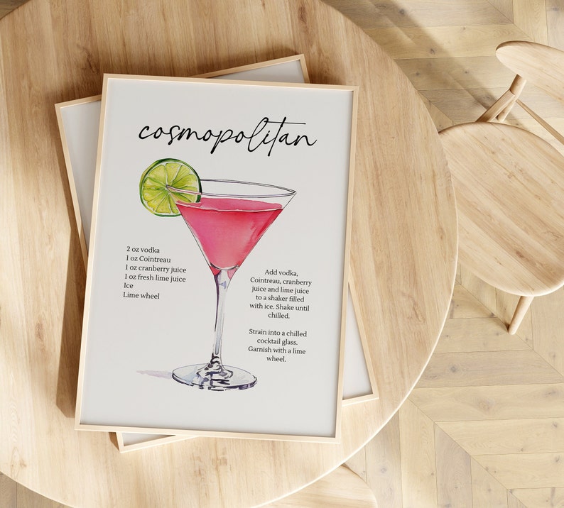 Cosmo Print Cosmopolitan Print Cocktail Card Printable Drink Poster ...
