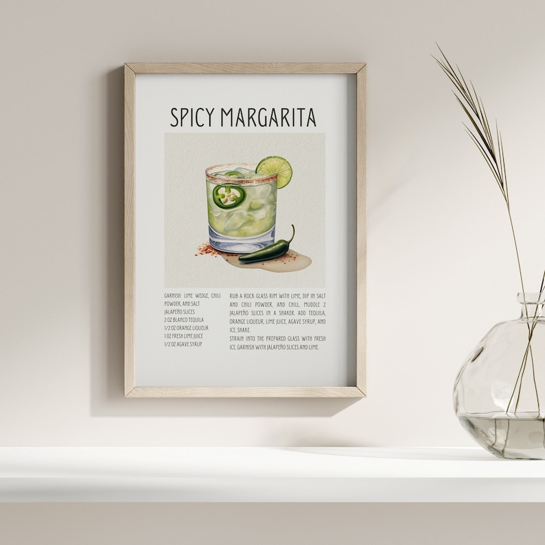 Spicy Margarita Cocktail Recipe Card Cocktail Recipe Print Spicy Marg ...