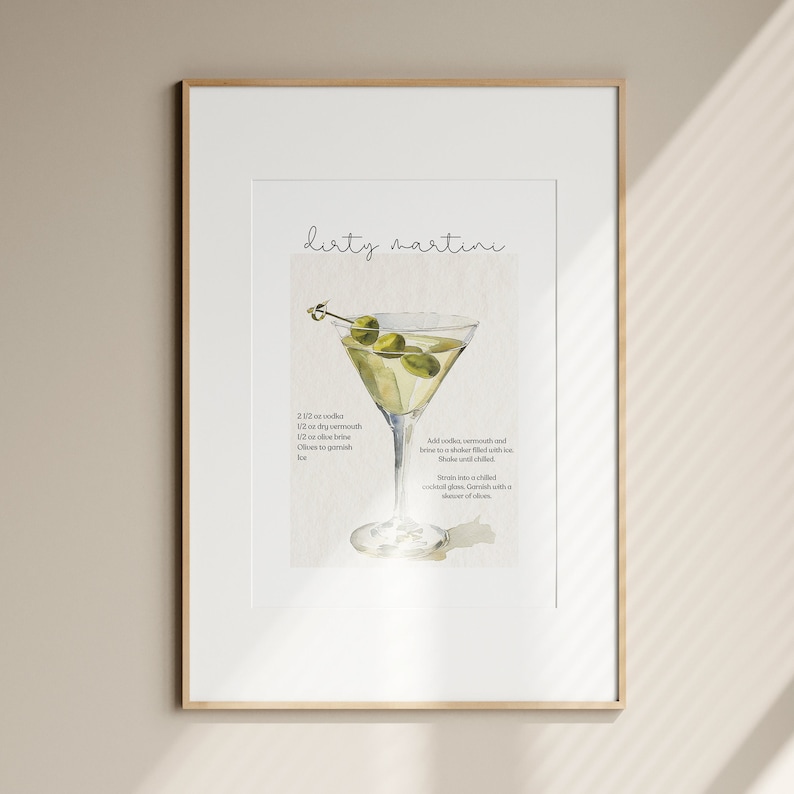 Dirty Martini Print Dirty Martini Recipe Card Martini Card Cocktail ...
