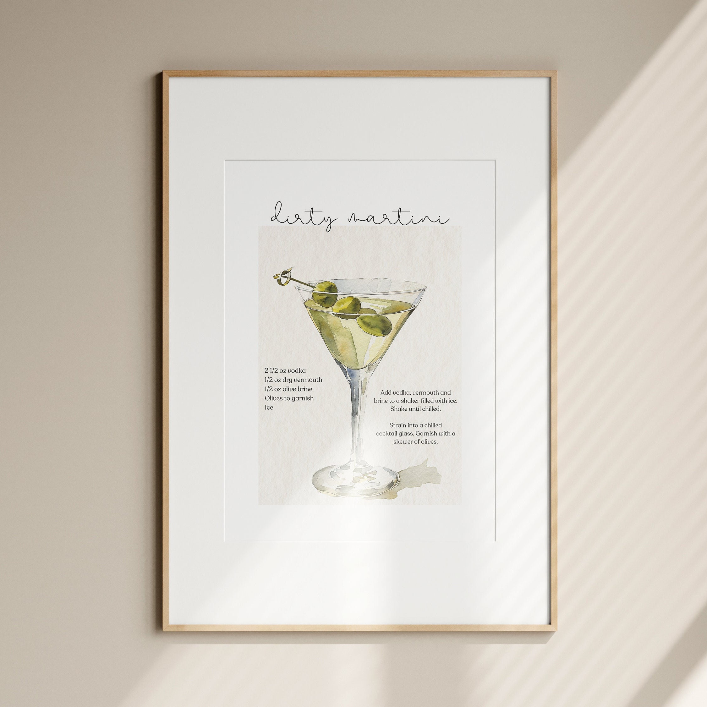 Dirty Martini Print Dirty Martini Recipe Card Martini Card Cocktail ...