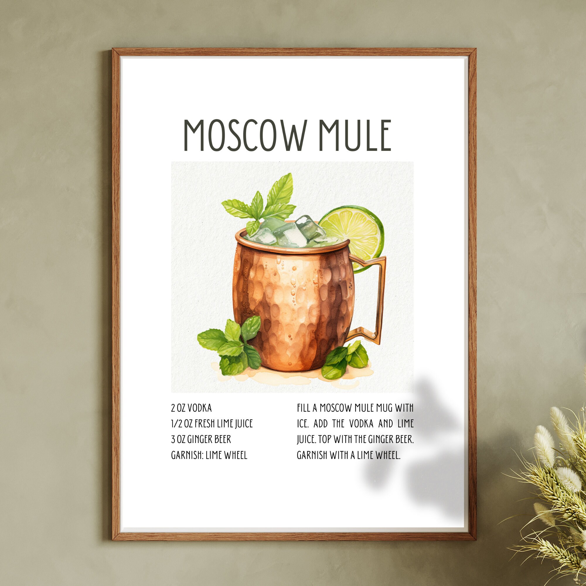 Moscow Mule Cocktail Recipe Card Moscow Mule Card Instant Download ...
