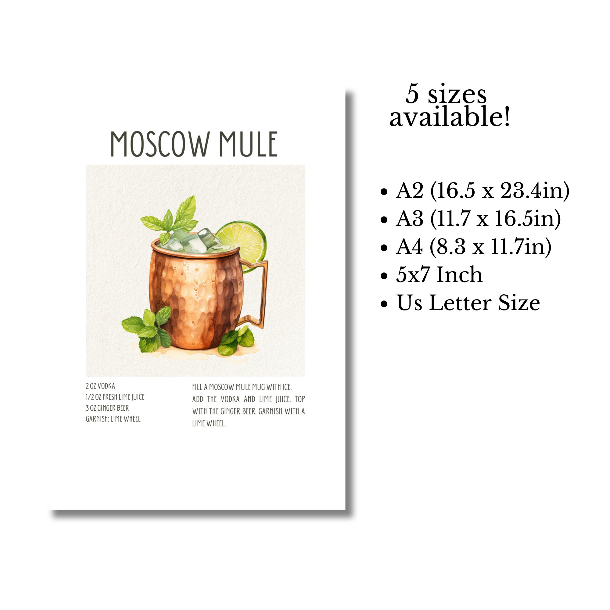 Moscow Mule Cocktail Recipe Card Moscow Mule Card Instant Download ...