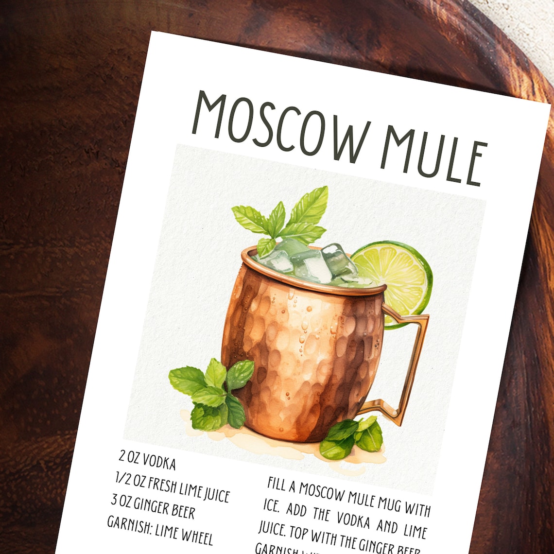 Moscow Mule Cocktail Recipe Card Moscow Mule Card Instant Download ...